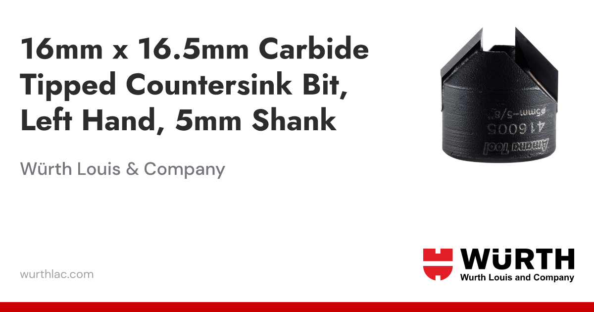 16mm x 16.5mm Carbide Tipped Countersink Bit, Left Hand, 5mm Shank ...