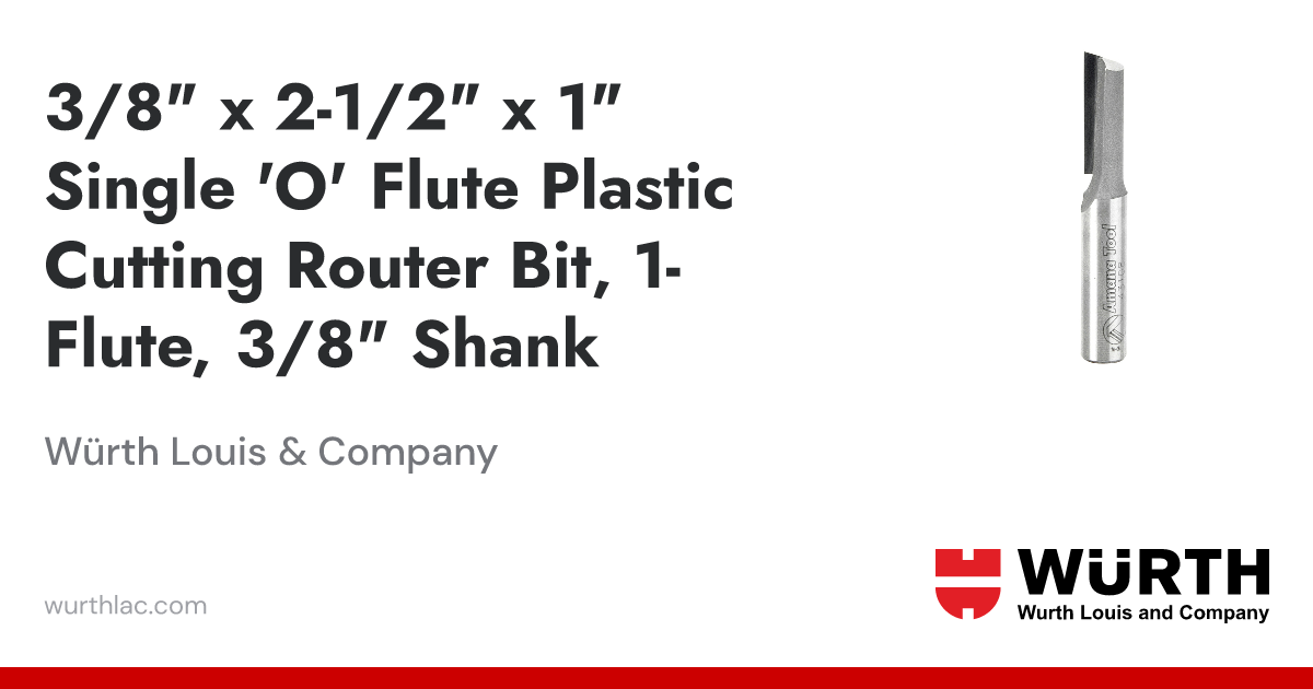 3/8" x 2-1/2" x 1" Single 'O' Flute Plastic Cutting Router Bit, 1-Flute ...