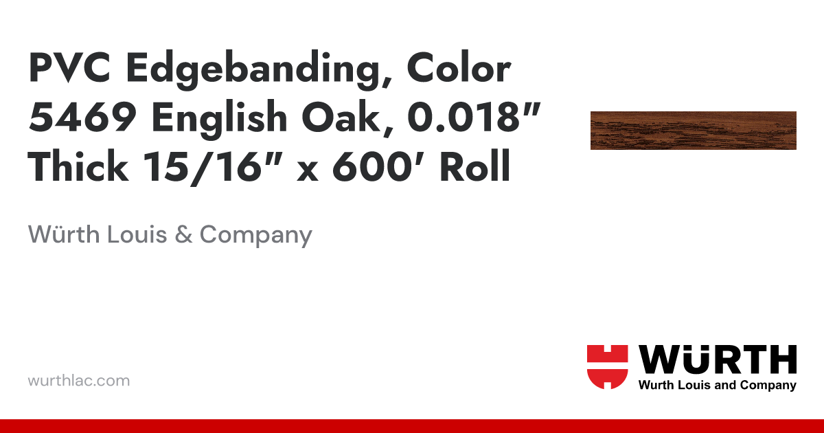 PVC Edgebanding, Color 5469 English Oak, 0.018" Thick 15/16" x 600 ...
