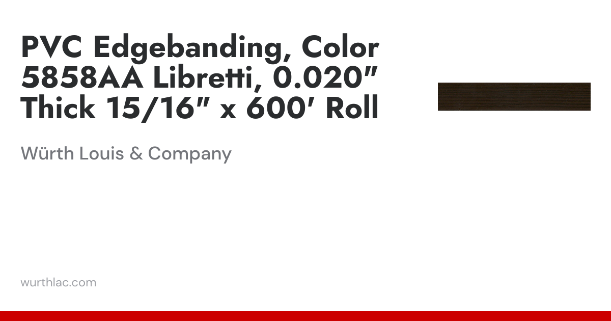 PVC Edgebanding, Color 5858AA Libretti, 0.020" Thick 15/16" x 600' Roll ...