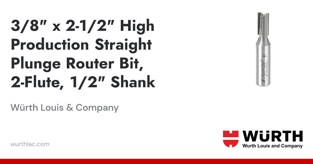 3/8" x 2-1/2" High Production Straight Plunge Router Bit, 2-Flute, 1/2 ...