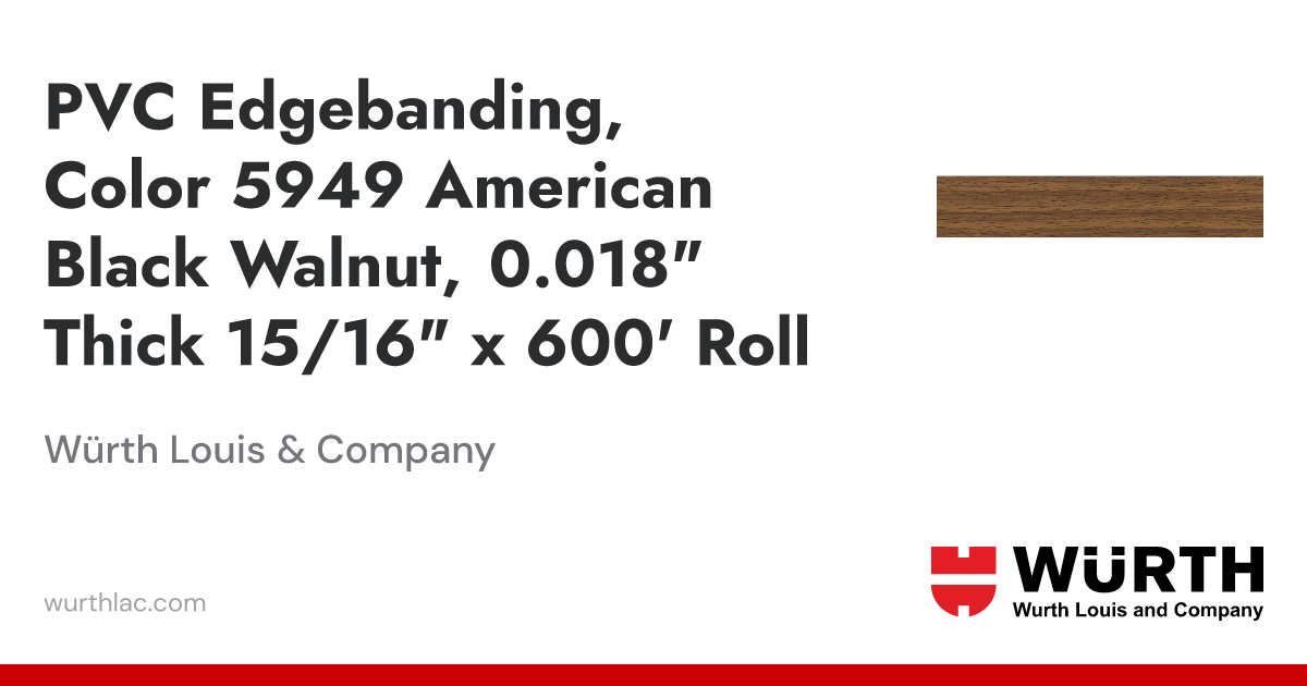PVC Edgebanding, Color 5949 American Black Walnut, 0.018" Thick 15/16 ...