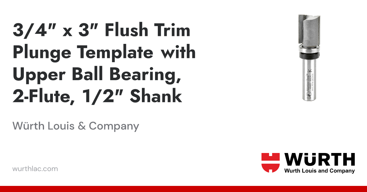 3/4" x 3" Flush Trim Plunge Template with Upper Ball Bearing, 2-Flute ...