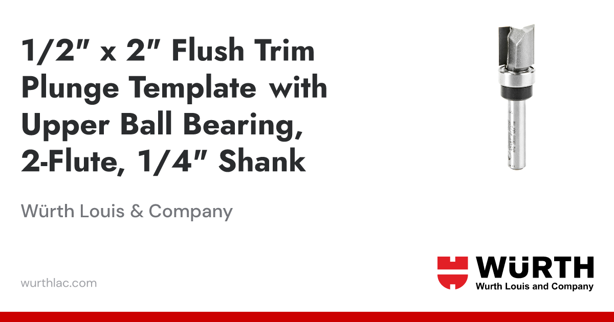 1/2" x 2" Flush Trim Plunge Template with Upper Ball Bearing, 2-Flute ...