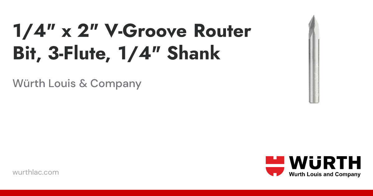 1/4" x 2" V-Groove Router Bit, 3-Flute, 1/4" Shank | Würth Louis & Company