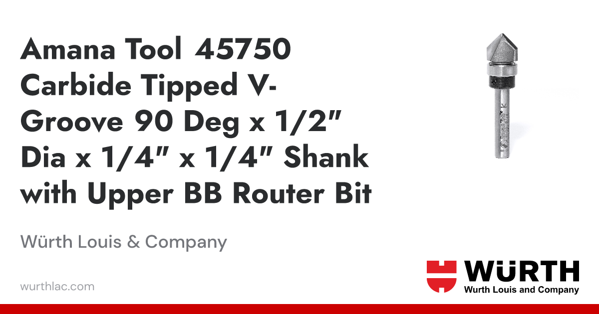 Amana Tool 45750 Carbide Tipped V-Groove 90 Deg x 1/2" Dia x 1/4" x 1/4 ...