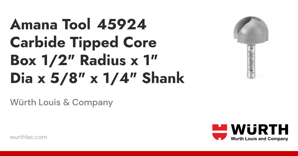 Amana Tool 45924 Carbide Tipped Core Box 1/2" Radius x 1" Dia x 5/8" x ...