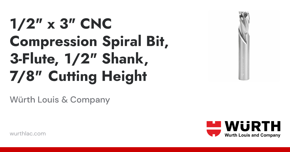 1/2" x 3" CNC Compression Spiral Bit, 3-Flute, 1/2" Shank, 7/8" Cutting ...