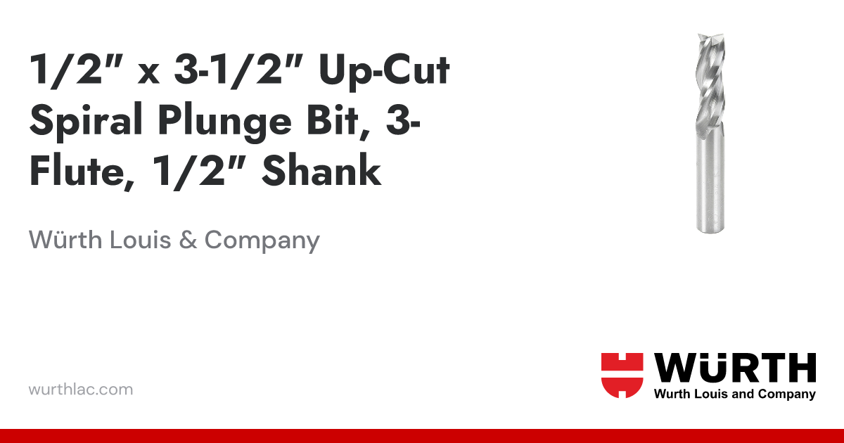 1/2" x 3-1/2" Up-Cut Spiral Plunge Bit, 3-Flute, 1/2" Shank | Würth ...
