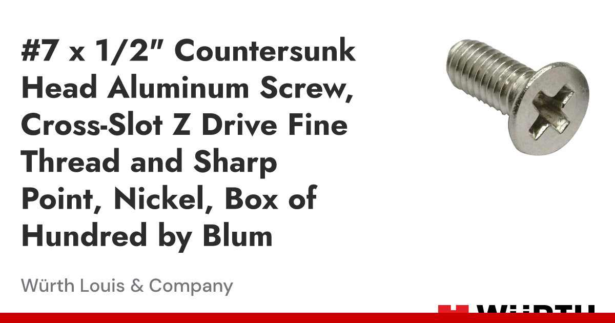 #7 x 1/2" Countersunk Head Aluminum Screw, Cross-Slot Z Drive Fine ...