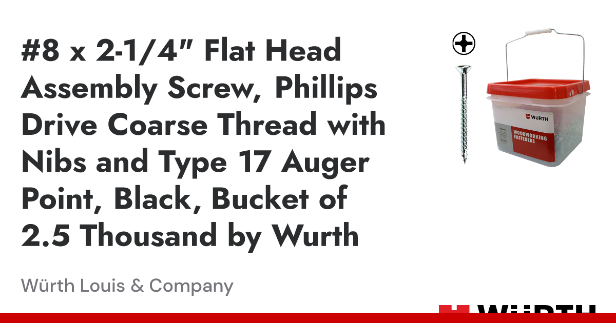 #8 x 2-1/4" Flat Head Assembly Screw, Phillips Drive Coarse Thread with ...