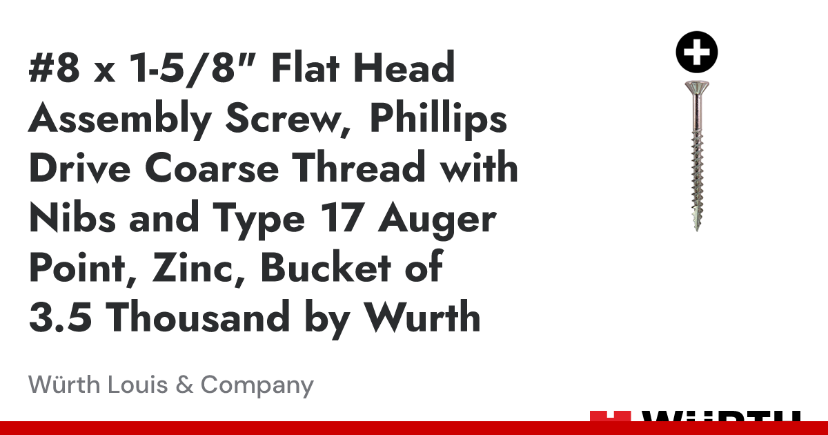 #8 x 1-5/8" Flat Head Assembly Screw, Phillips Drive Coarse Thread with ...