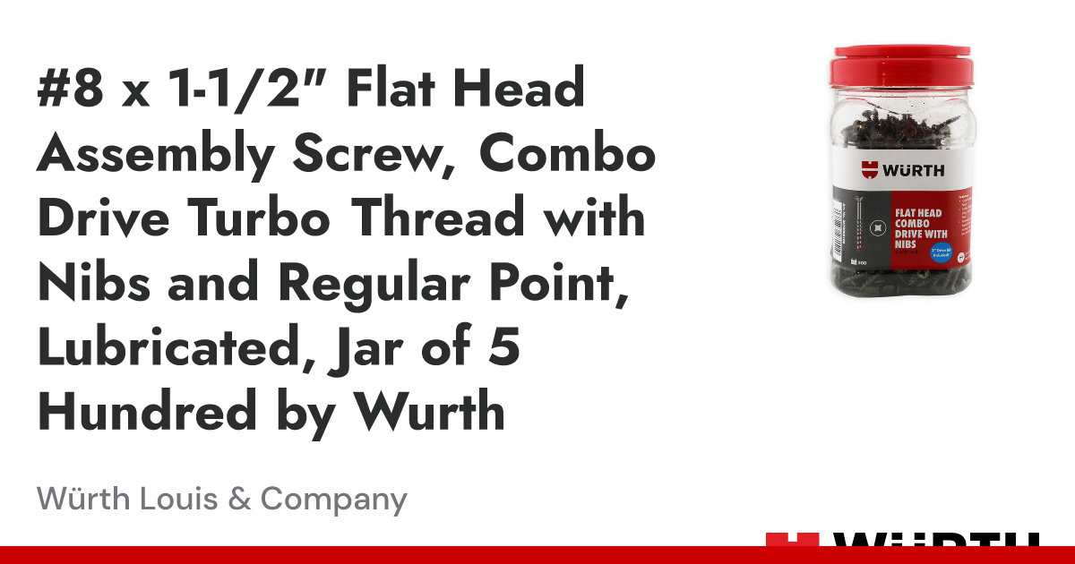 #8 x 1-1/2" Flat Head Assembly Screw, Combo Drive Turbo Thread with ...