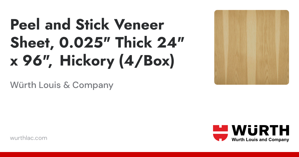 Peel and Stick Veneer Sheet, 0.025" Thick 24" x 96", Hickory (4/Box ...