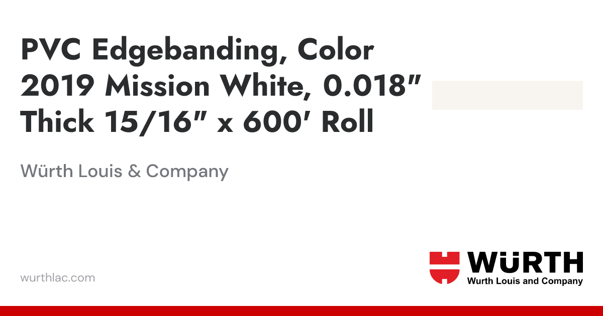 PVC Edgebanding, Color 2019 Mission White, 0.018" Thick 15/16" x 600 ...
