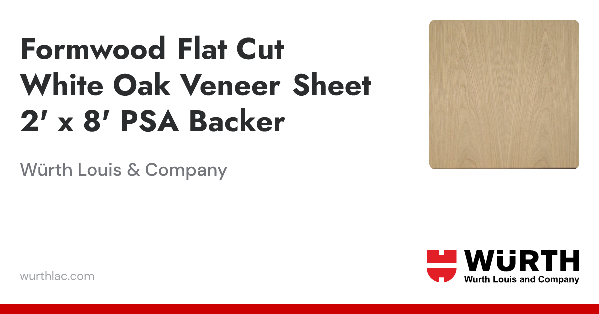 Formwood Flat Cut White Oak Veneer Sheet 2' x 8' PSA Backer | Würth ...