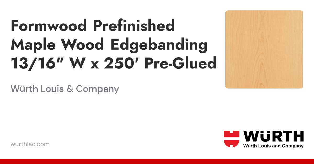 Formwood Prefinished Maple Wood Edgebanding 13/16" W x 250' Pre-Glued ...
