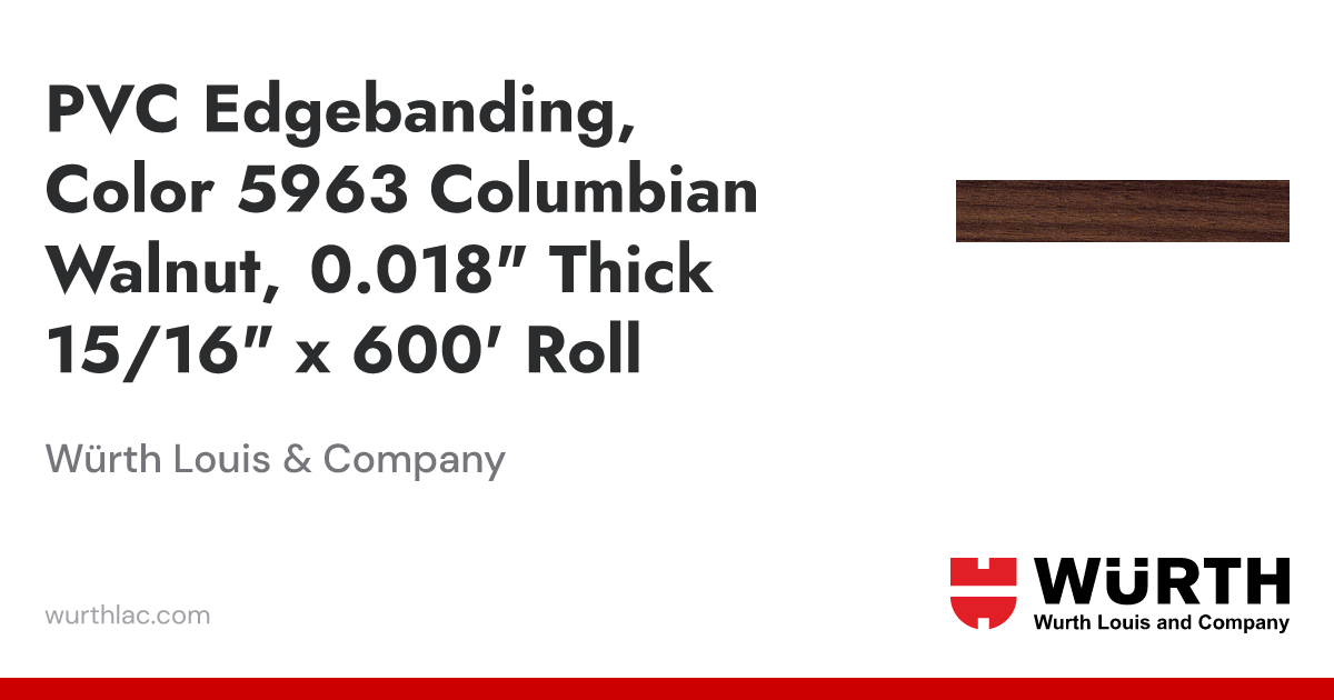 PVC Edgebanding, Color 5963 Columbian Walnut, 0.018" Thick 15/16" x 600 ...